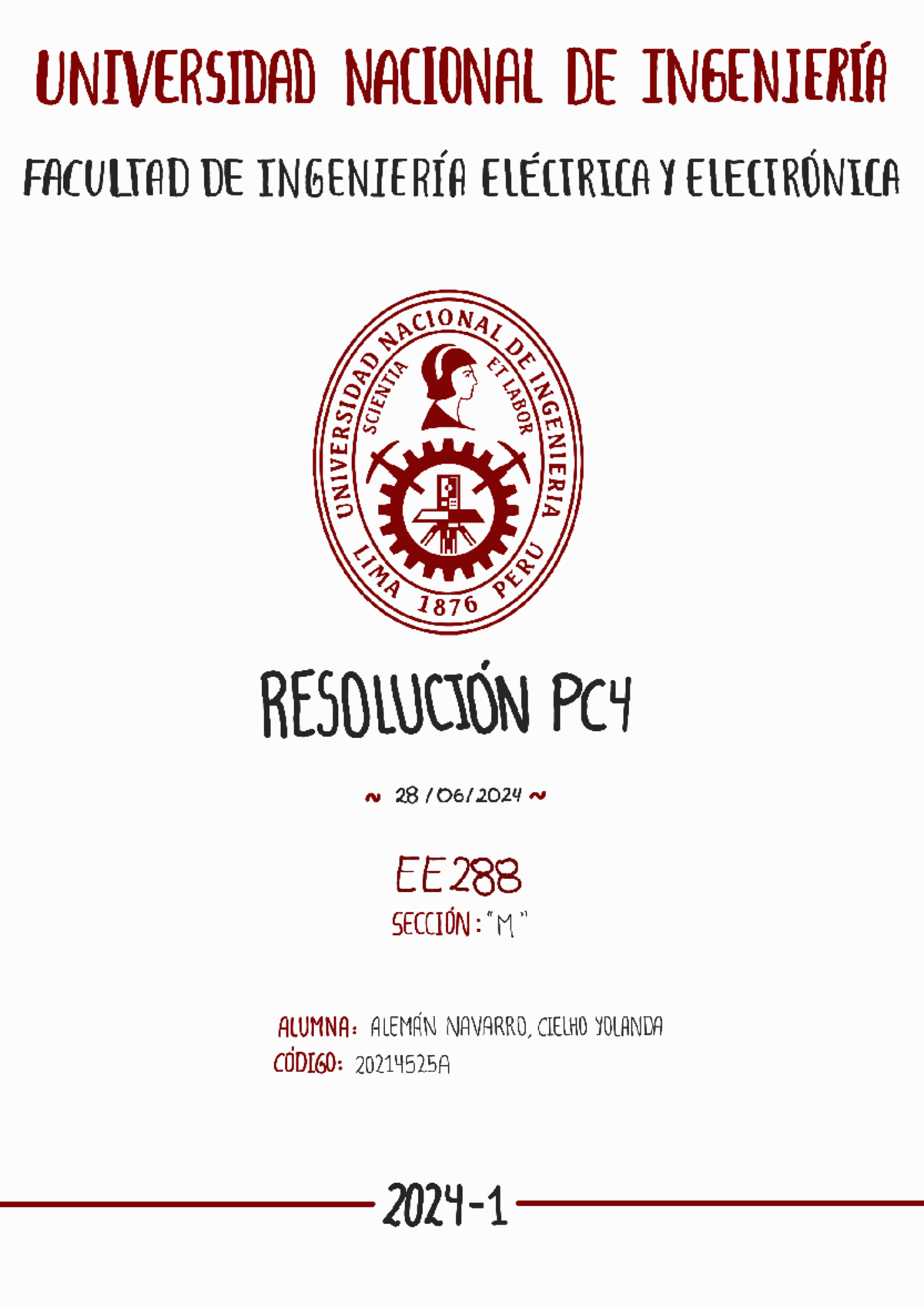 Resolución PC4 - maquinas - UNIVERSIDAD NACIONAL DE INGENIERIA FACULTAD DE INGENIERÍA ELÉCTRICA ...