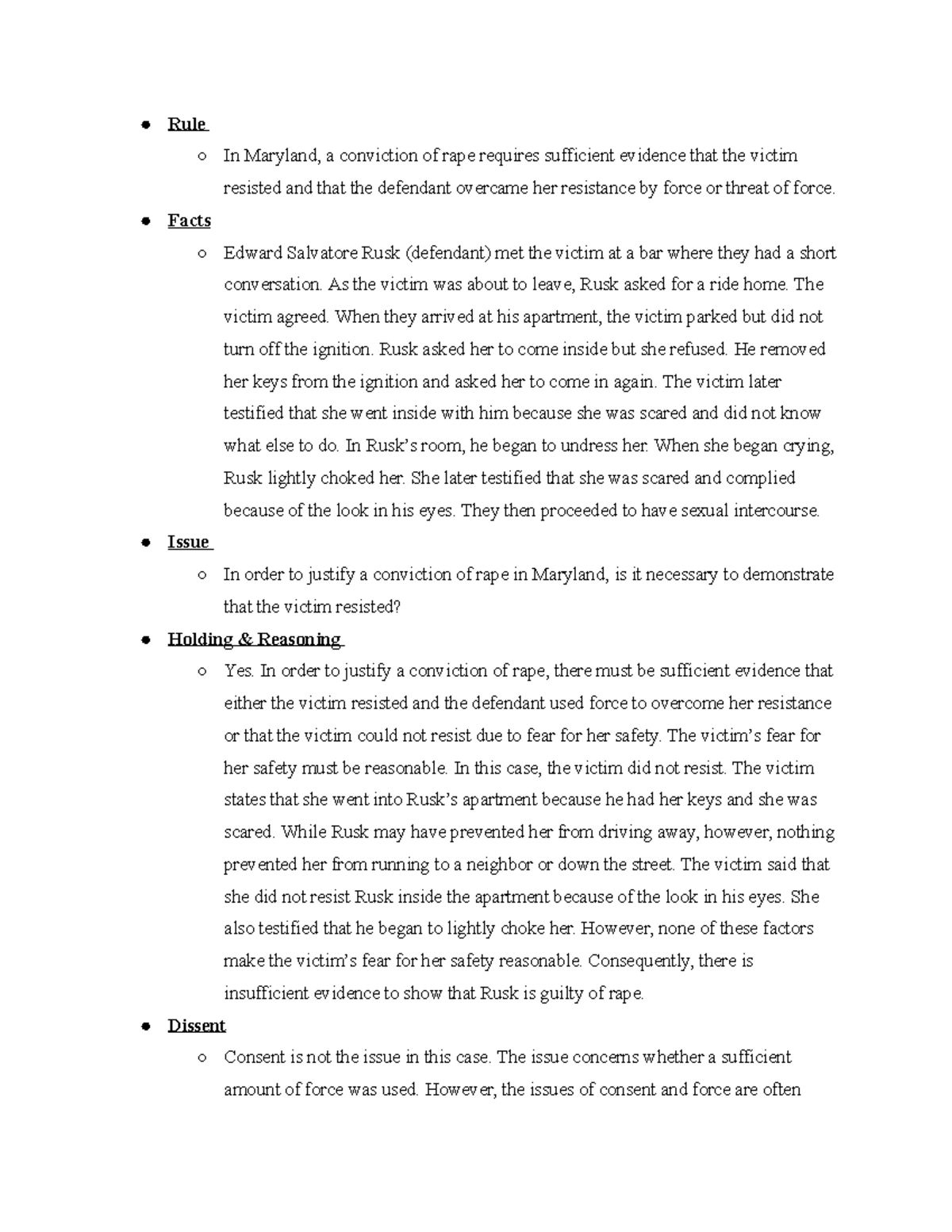 Criminal Law 2022- Rusk v. State - Rule In Maryland, a conviction of ...
