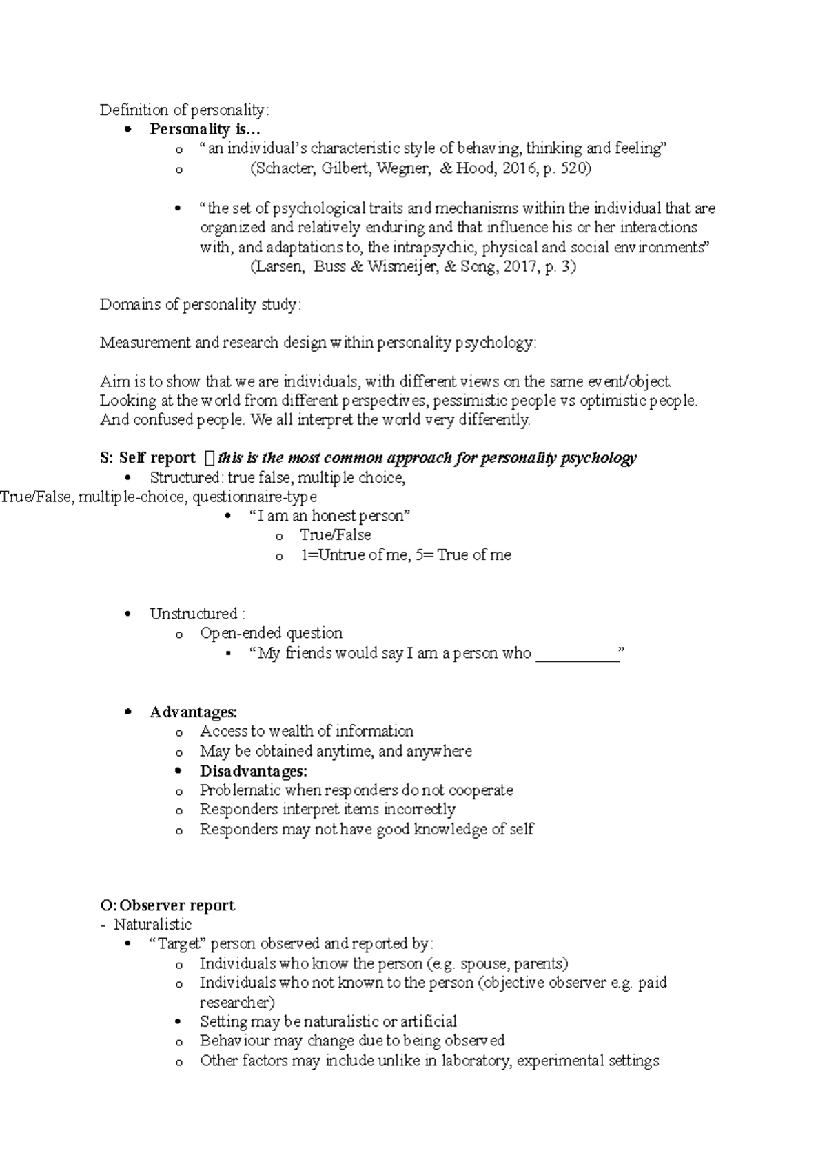 Personality - summary - Definition of personality: Personality is... o ...