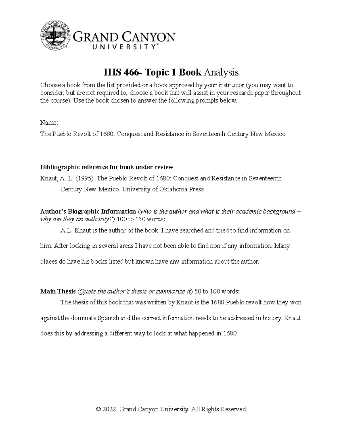 HIS-466 T1 Book Analysis Worksheet Lawrence Insalaco - HIS 466- Topic 1 ...