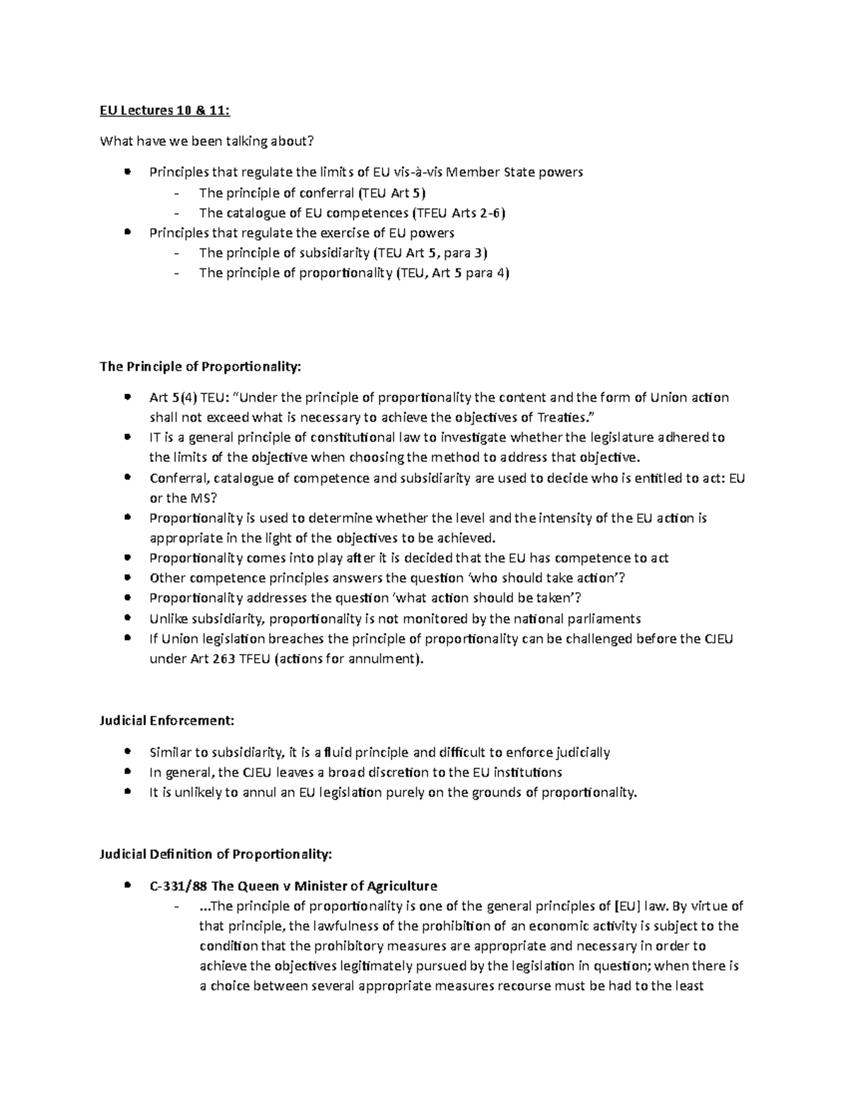 EU Lectures 10 & 11 - The Principle of Proportionality - EU Lectures 10 ...