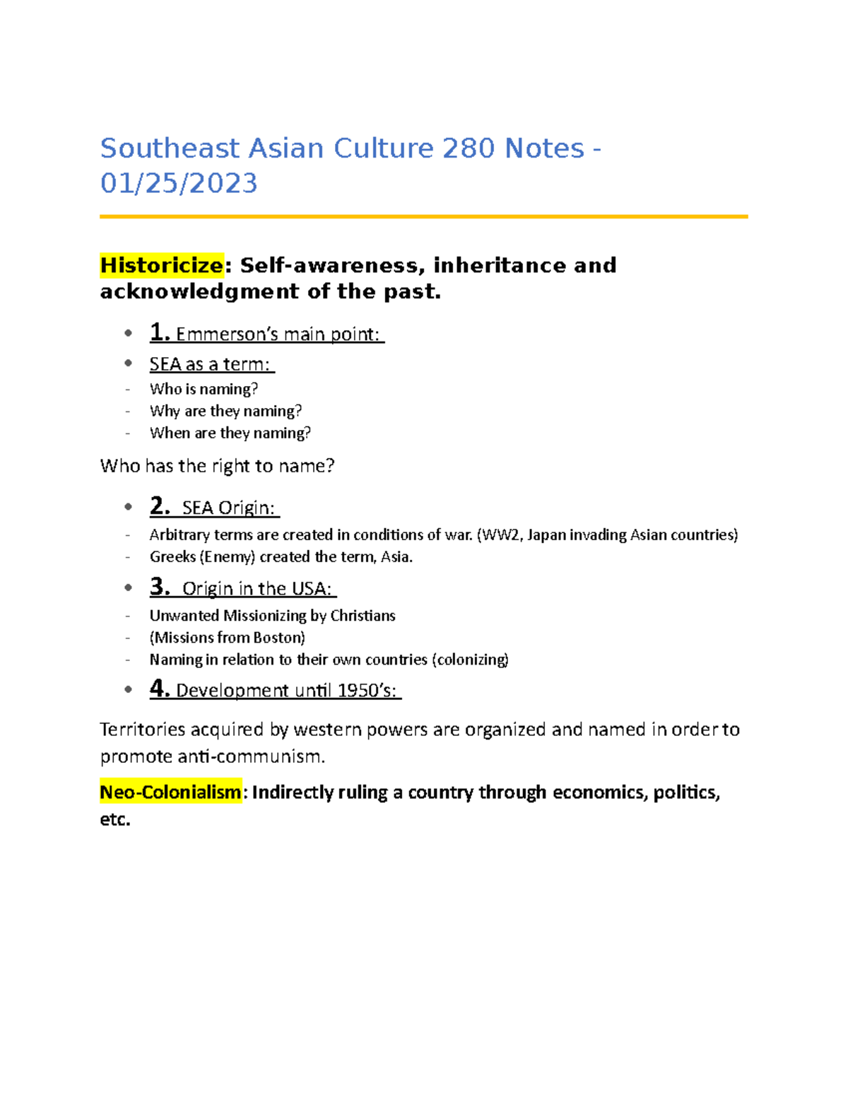 Southeast Asian Culture 280 Notes 1 - Southeast Asian Culture 280 Notes ...