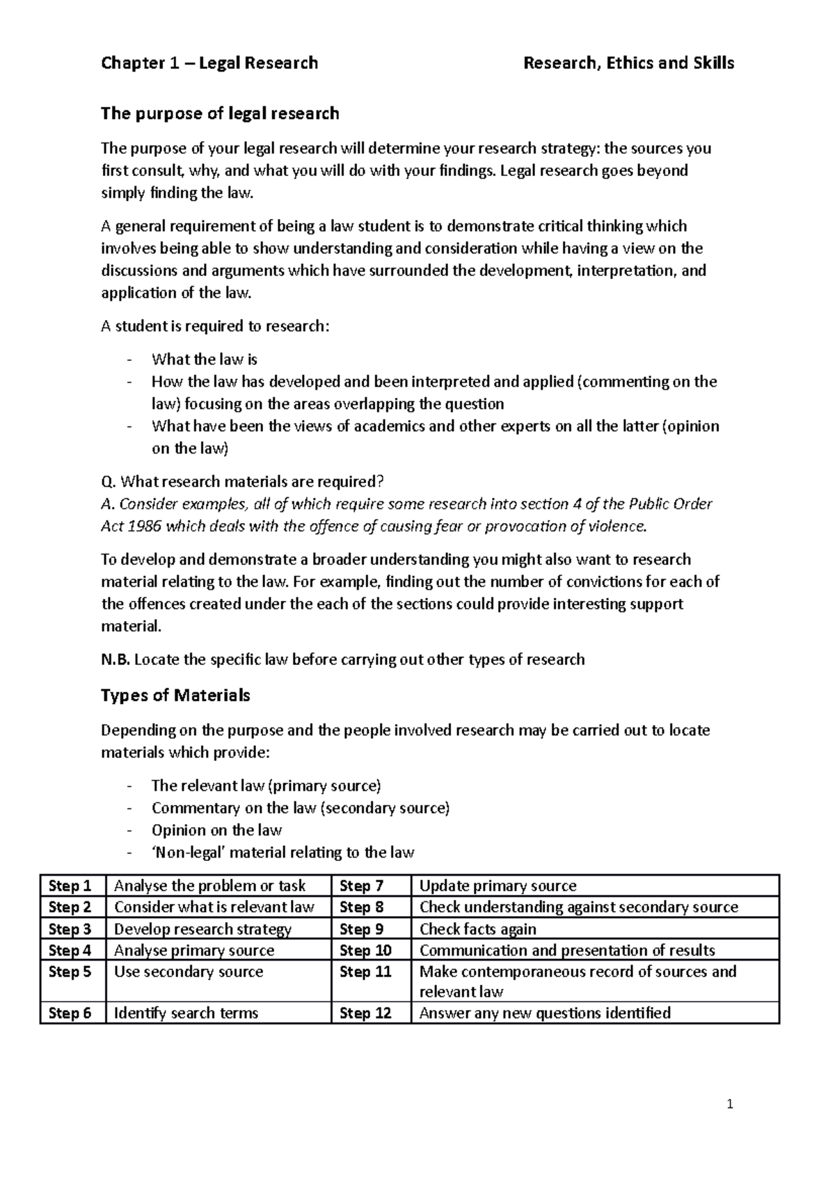 Introduction to Legal Skills - Chapter 1 – Legal Research Research ...