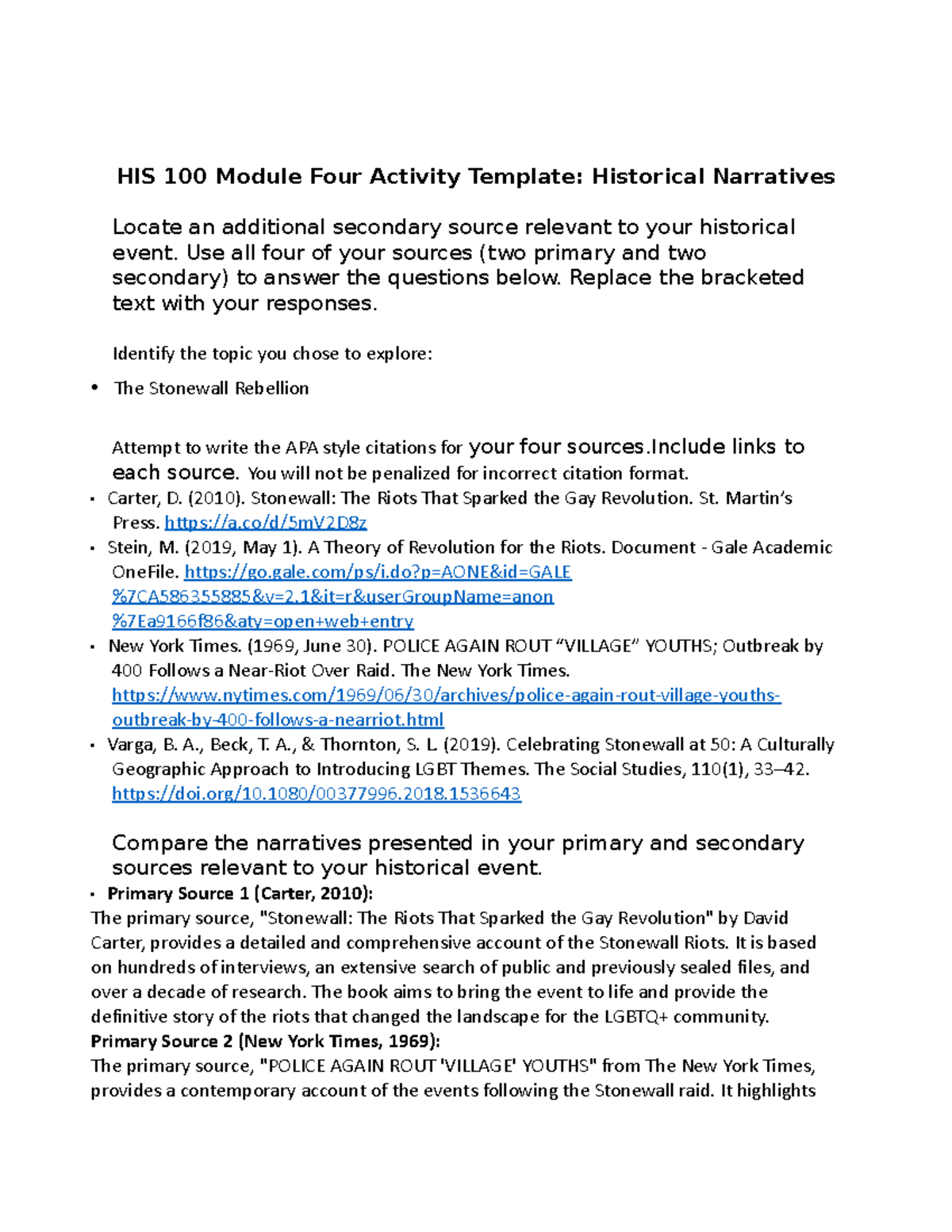 HIS 100 Module 4-2 - HIS 100 Module Four Activity Template: Historical ...