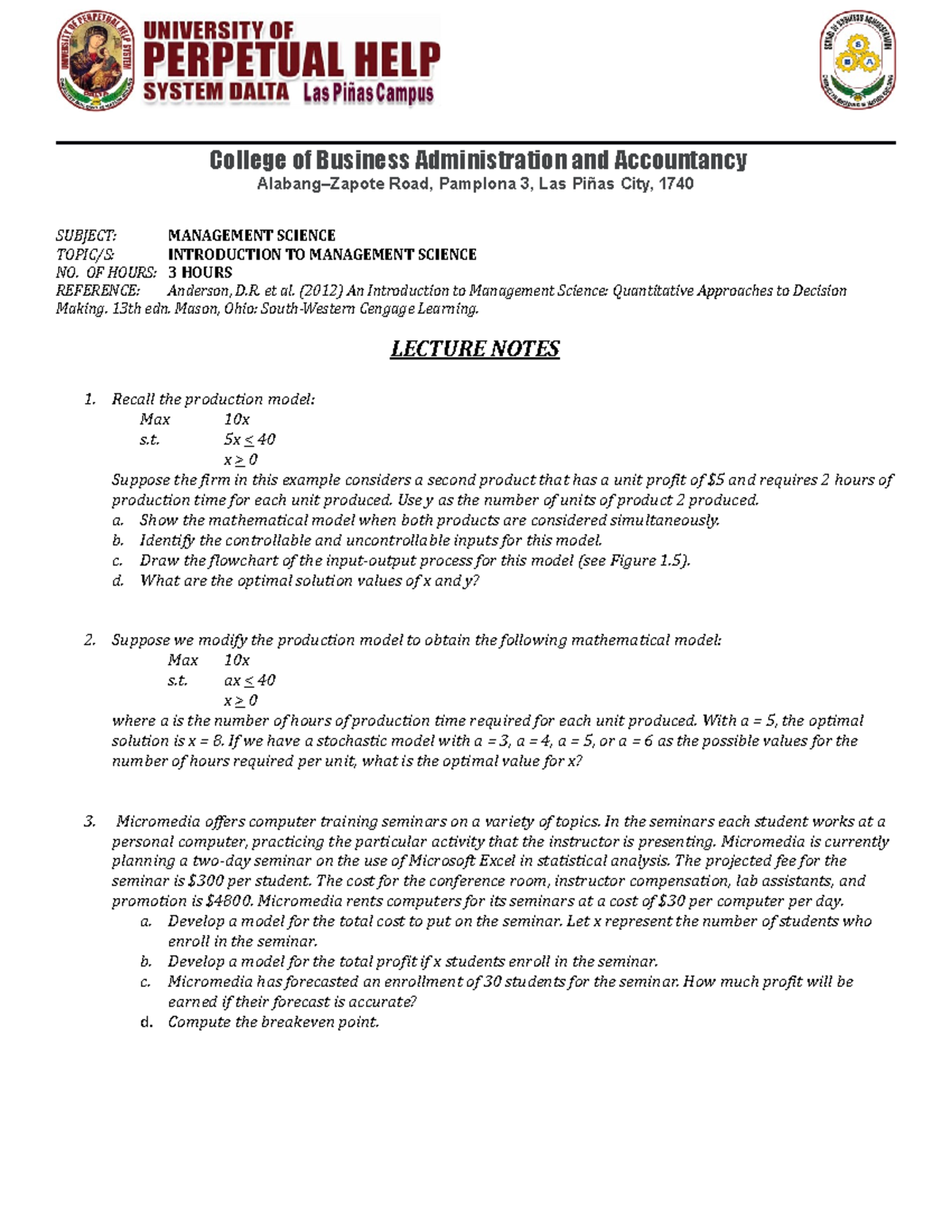 Module 1 Practice Problems - College of Business Administration and ...