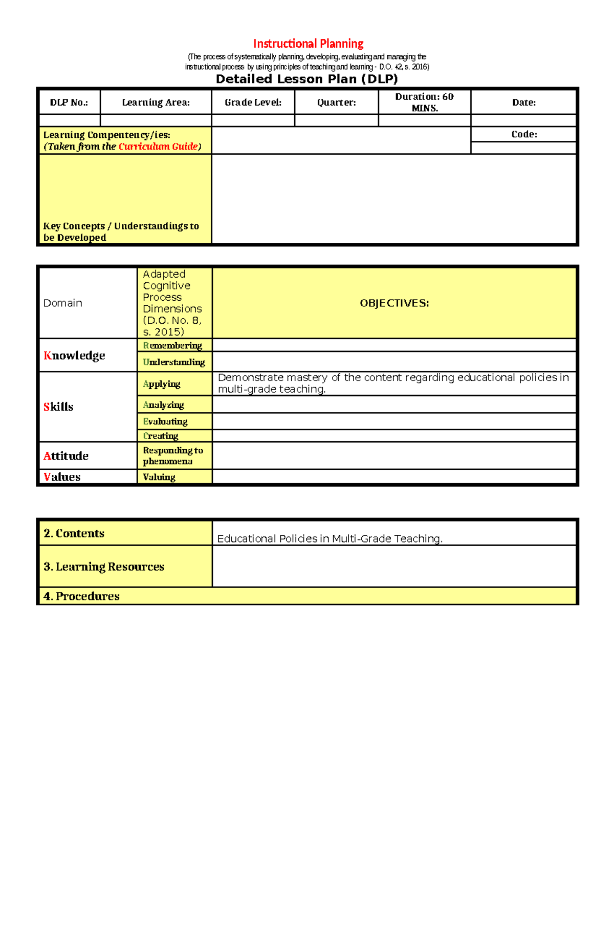 Blank-DLP-Learning-Enhancement-1-1 - Instructional Planning (The ...