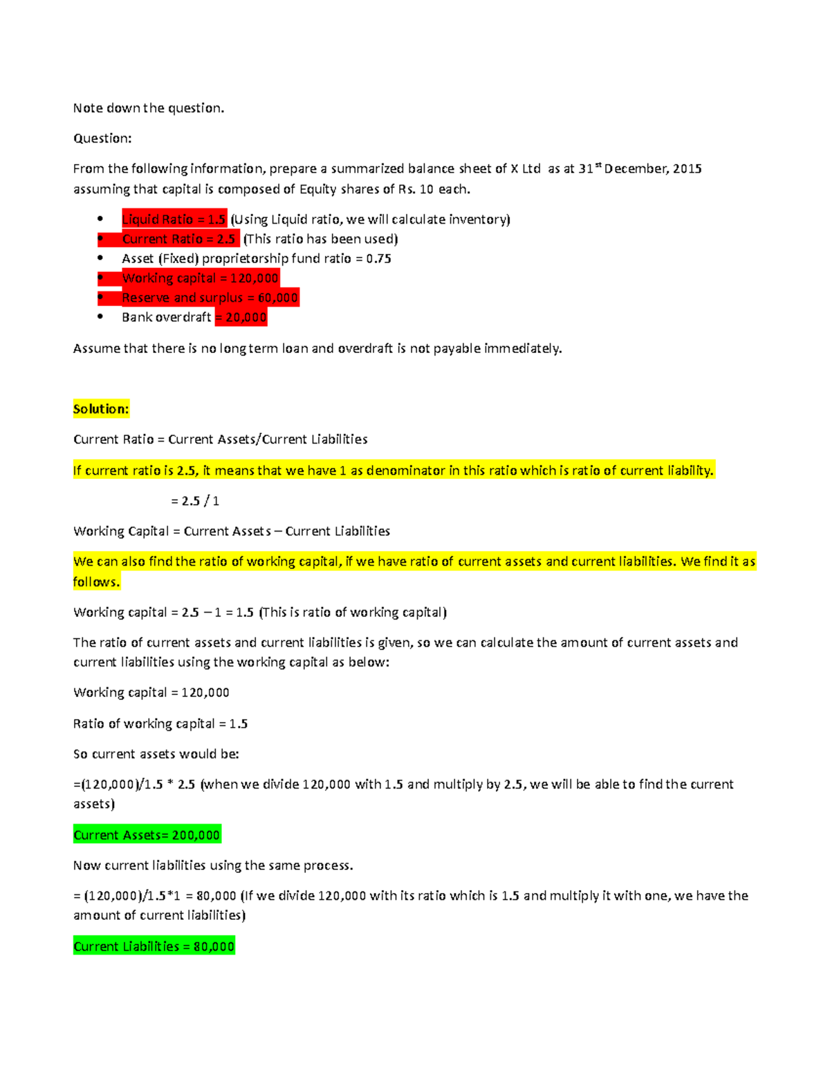 Question of Ratio Analysis - Advanced Acounting - UOG - Studocu