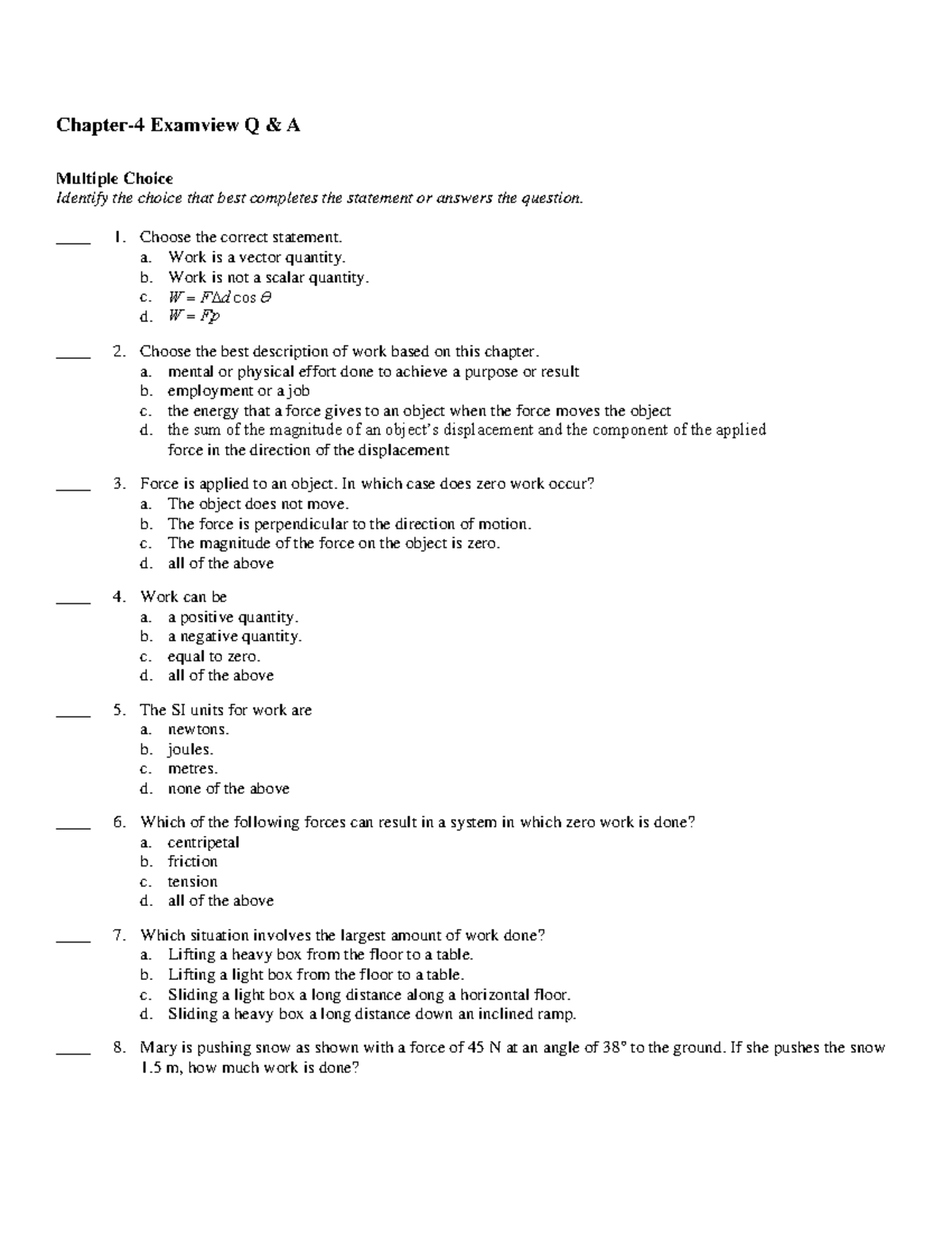 Chapter 4 Examview with answers back - Chapter-4 Examview Q & A ...