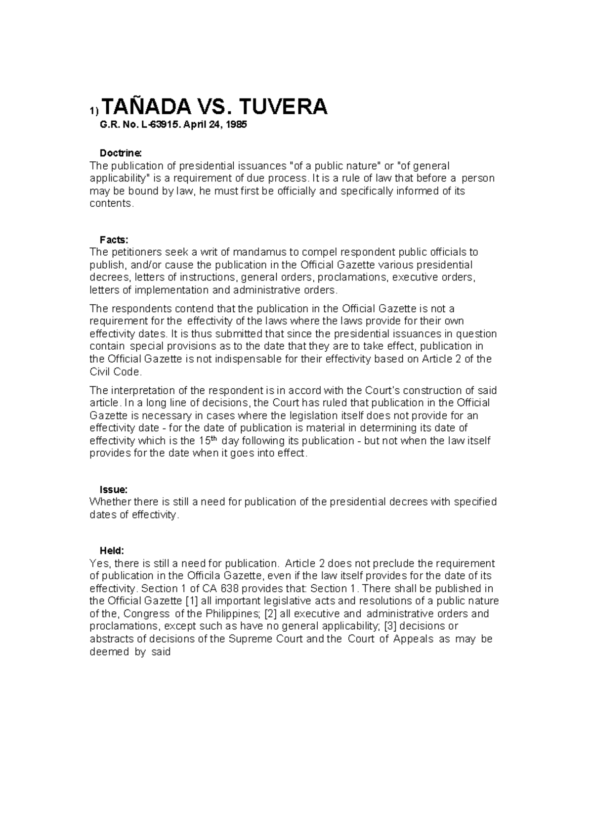 Tañada VS - case digest - 1) TAÑADA VS. TUVERA G. No. L-63915. April 24 ...