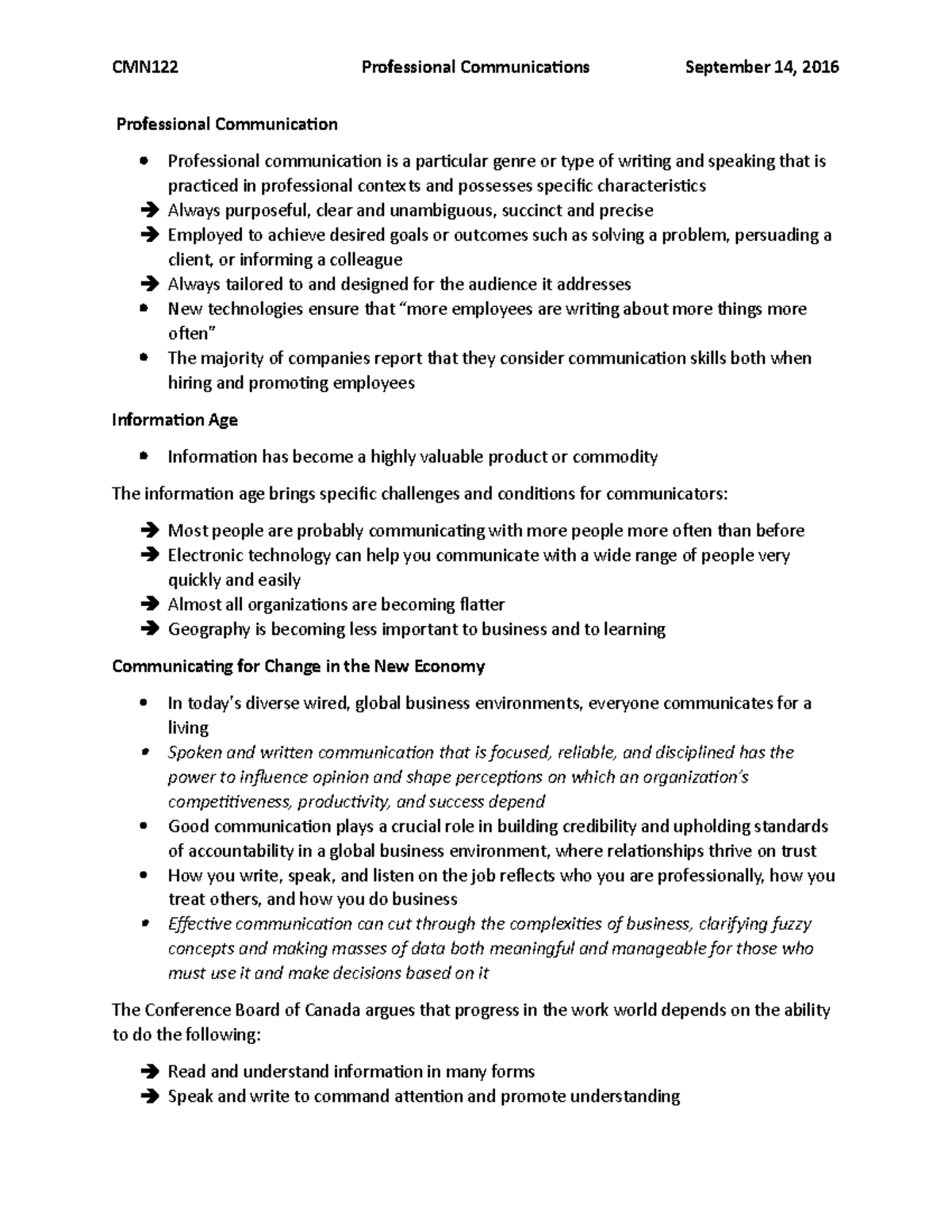 Introduction to Professional Communication Lecture notes, lecture 1 and ...