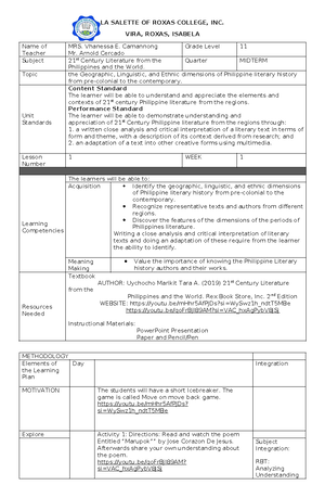 lesson plan sektor ng agrikultura - Republic of the Philippines Isabela State University College ...