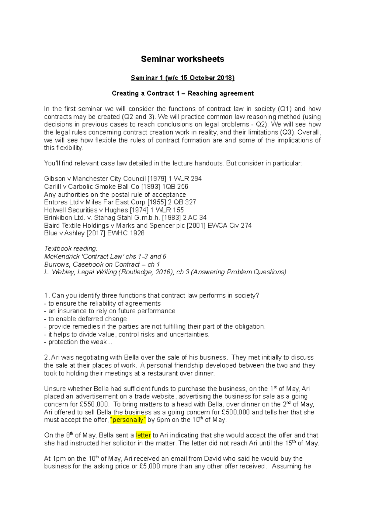 Seminar worksheets 1-2 - Seminar worksheets Seminar 1 (w/c 15 October ...