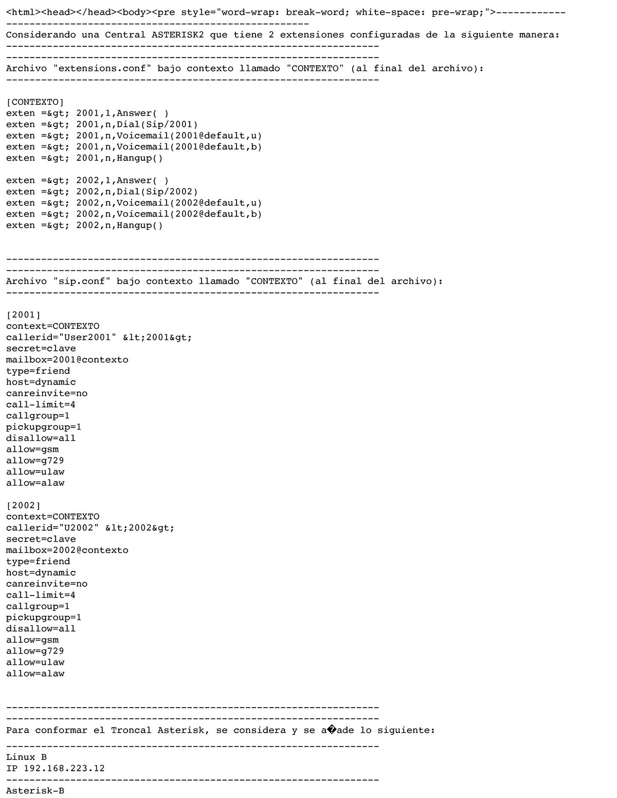 Asterisk, Trunk - Config Ejemplo Asterisk 2 - - Studocu