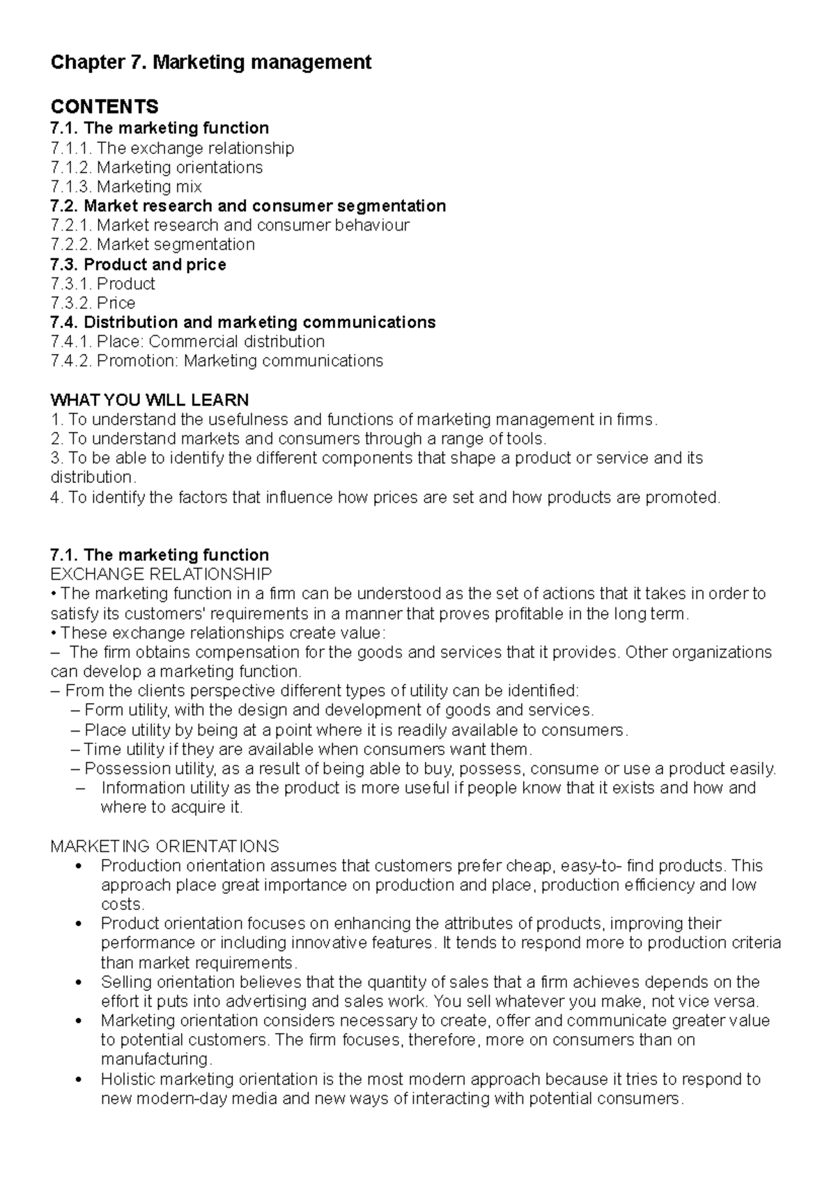 Chapter 7 - Apuntes 7 - Chapter 7. Marketing management CONTENTS 7. The ...