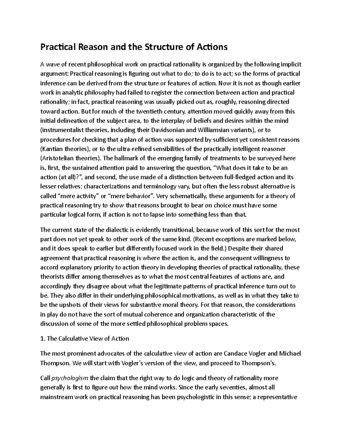 Lecture in Practical Reason and the Structure of Actions - Practical ...