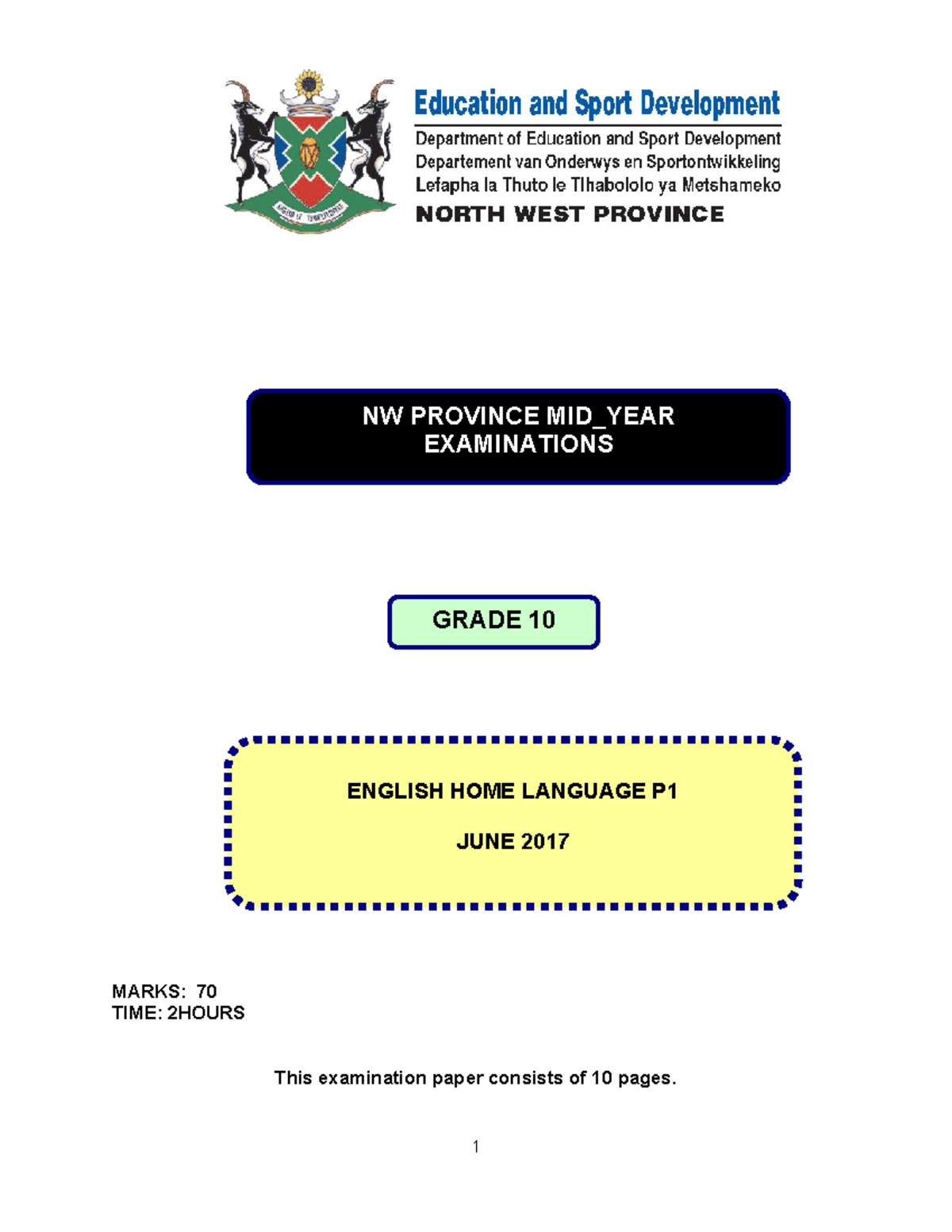 English-GR-10-HL-Paper-1 - MARKS: 70 TIME: 2HOURS This examination ...