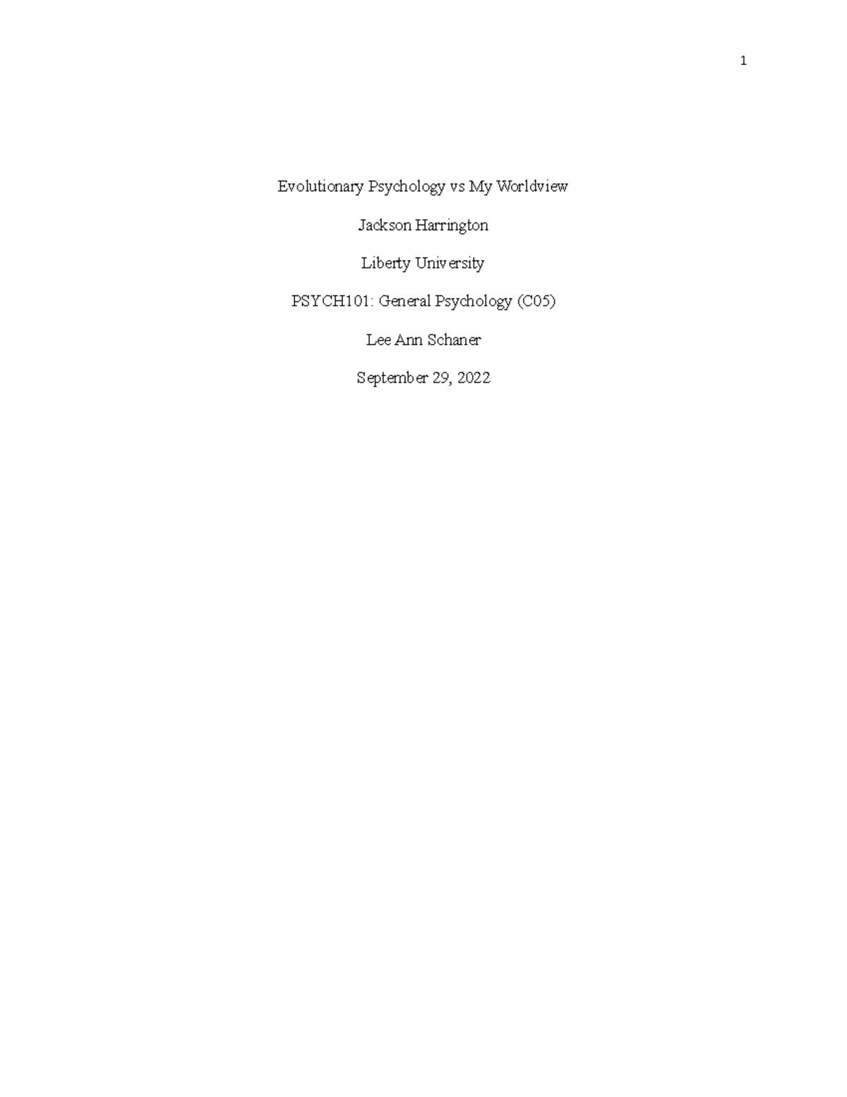 Evolutionary essay - 1 Evolutionary Psychology vs My Worldview Jackson ...