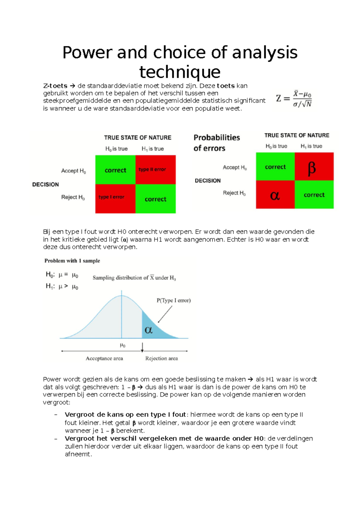 Lecture 14 power analyse - Power and choice of analysis technique Z ...