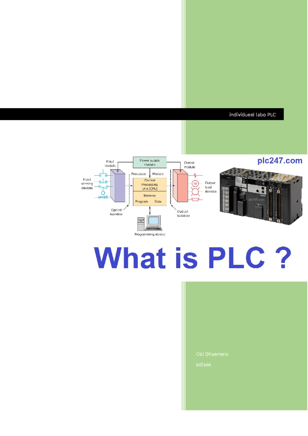 Individueel labo PLC - Samenvatting PLC Basis - Obi Dhaenens odisee ...
