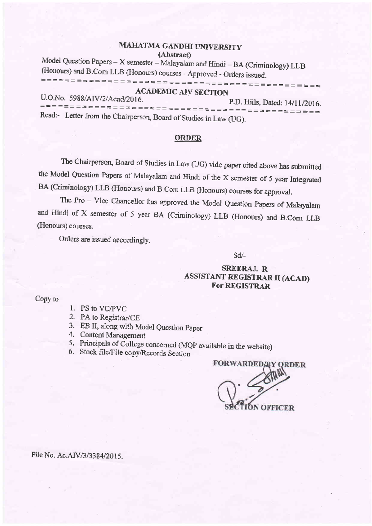 MQP X sem Hin BA Bcom LLB - Hindi ba llb - MAIIATMA GANDHI UNIVERSITY ...