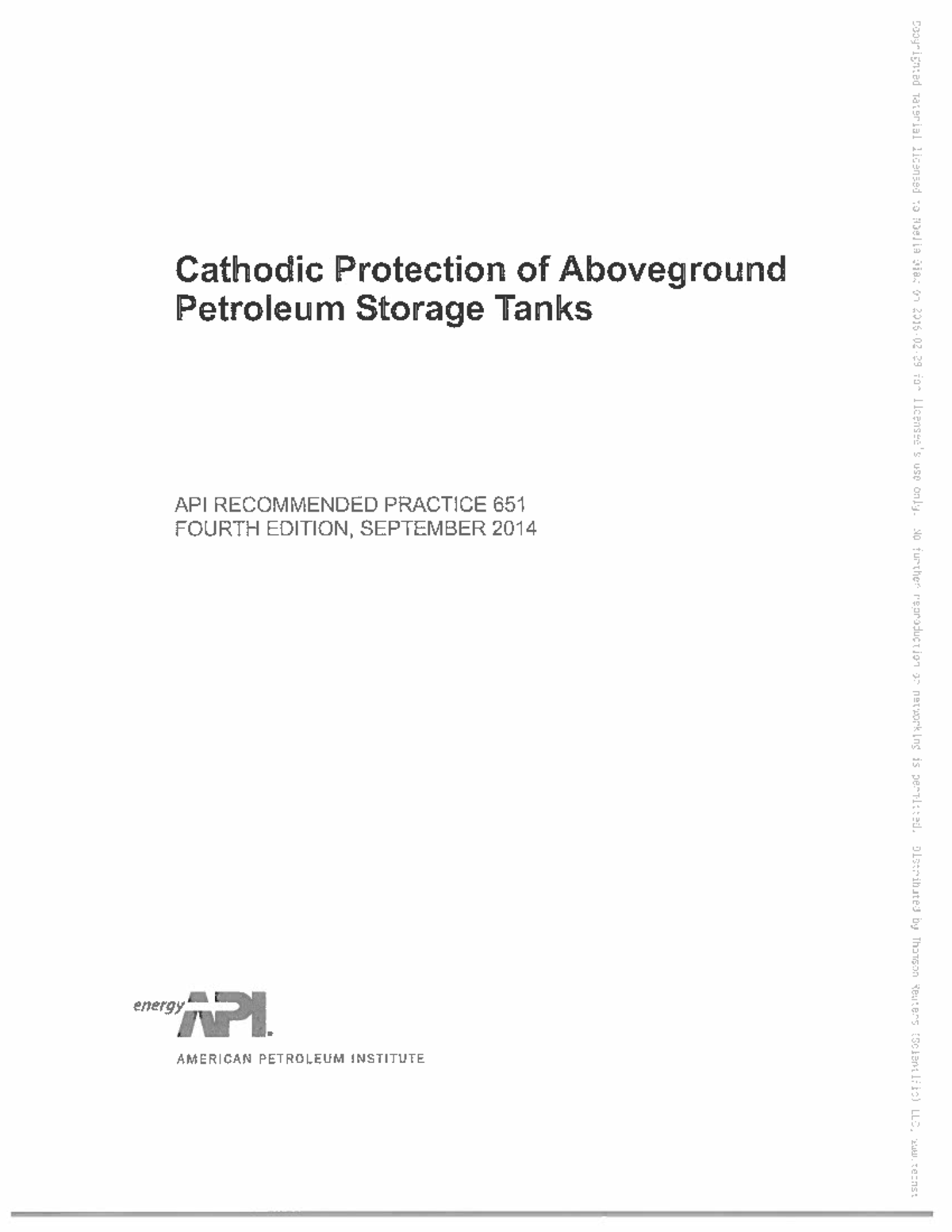 API RP 651 2014 Cathodic Protection of Aboveground Petroleum Storage ...