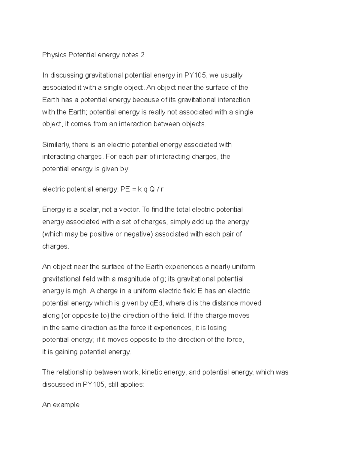 Physics Potential energy notes 2 - An object near the surface of the ...