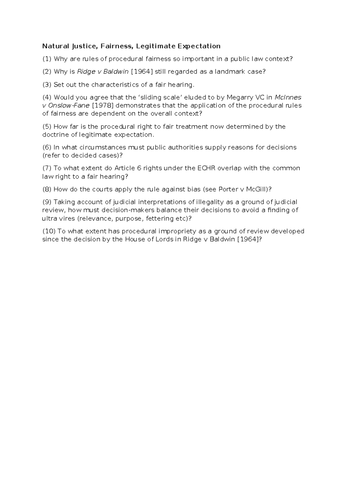 Natural Justice, Fairness - Questions Only - Natural Justice, Fairness ...