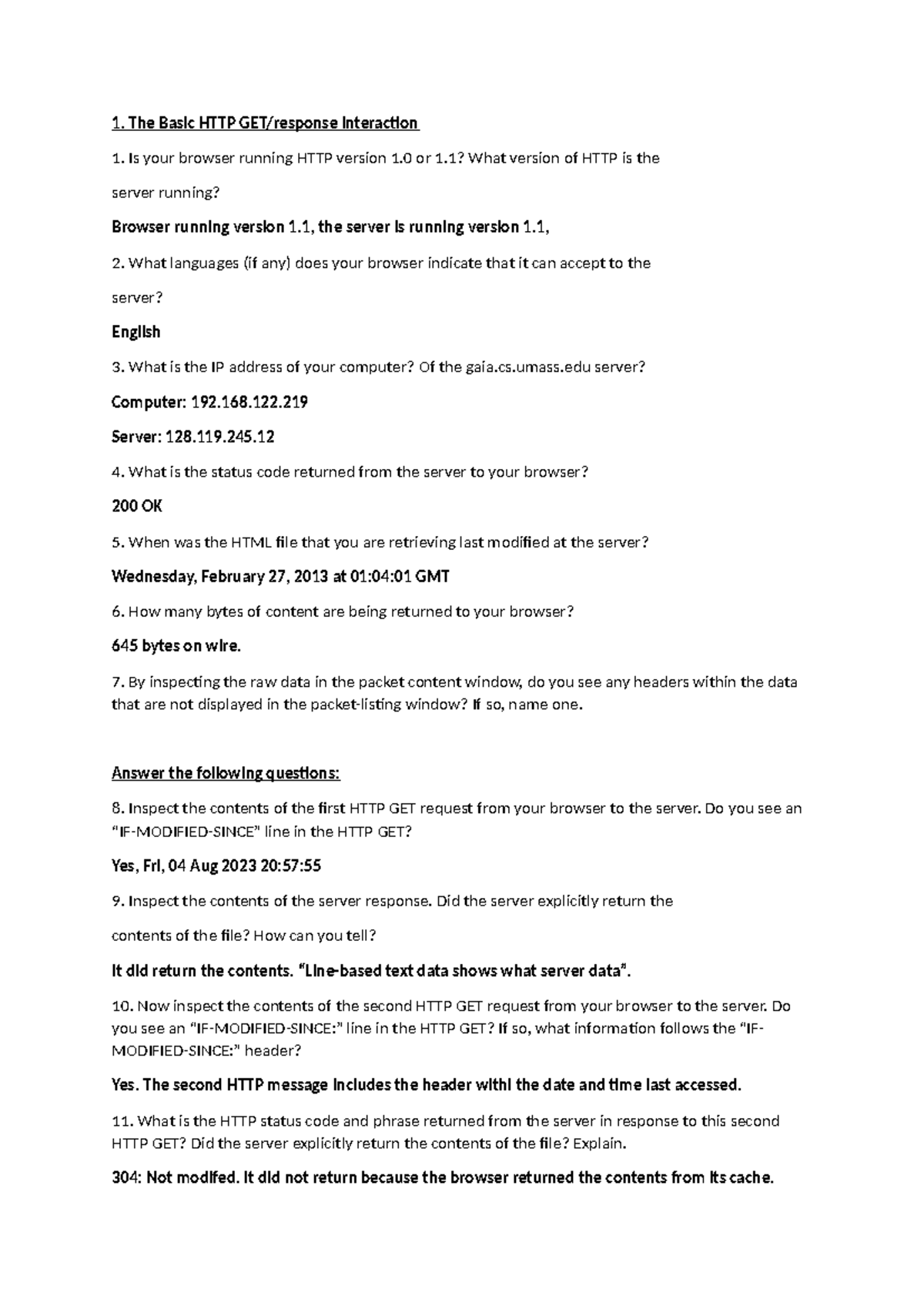 Wireshark Lab W3 The Basic Getresponse Interaction Is Your Browser Running Version