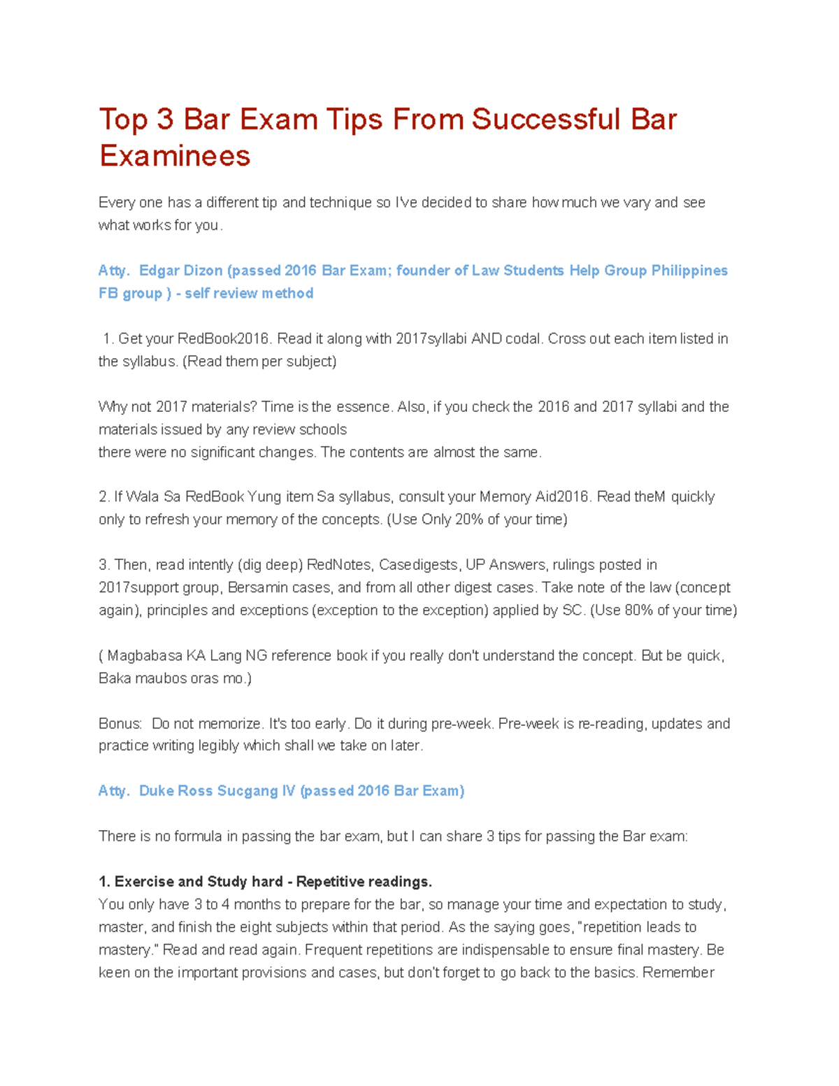 Top 3 Bar Exam Tips From Successful Bar Examinees - Atty. Edgar Dizon ...