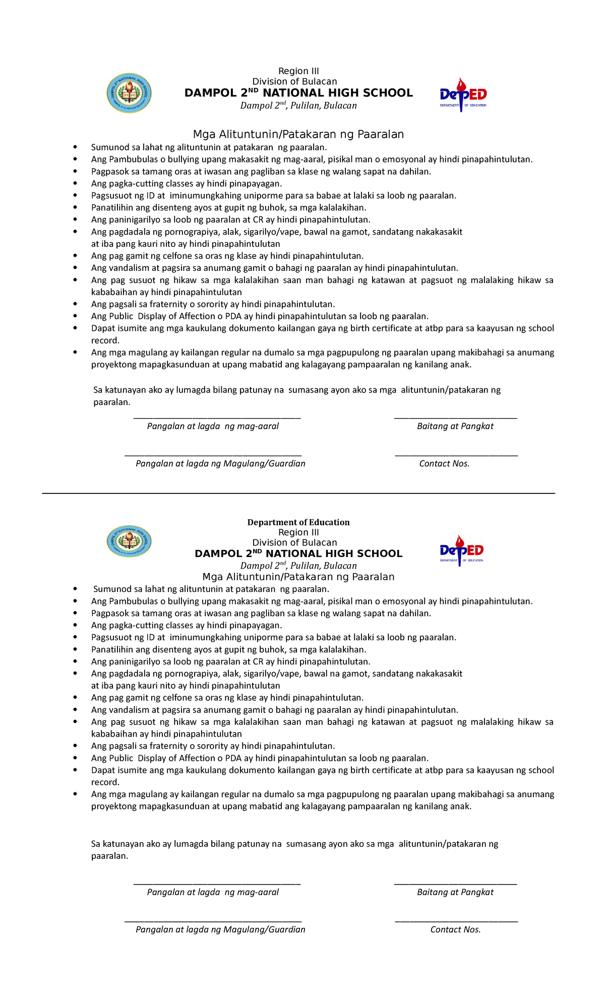 MGA- Alituntunin-AT- Patakaran-NG- Paaralan - Region III Division of ...