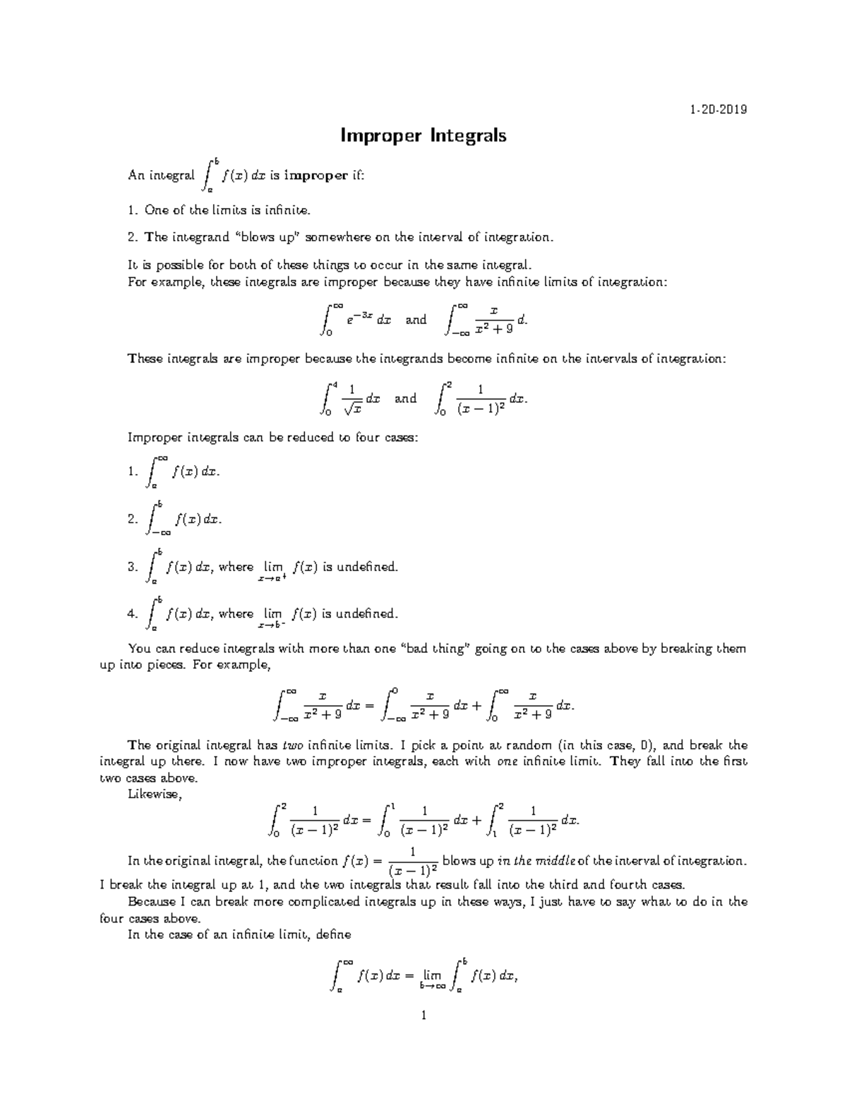 - Improper-integral - 1-20- Improper Integrals An integral ∫ b a f (x ...