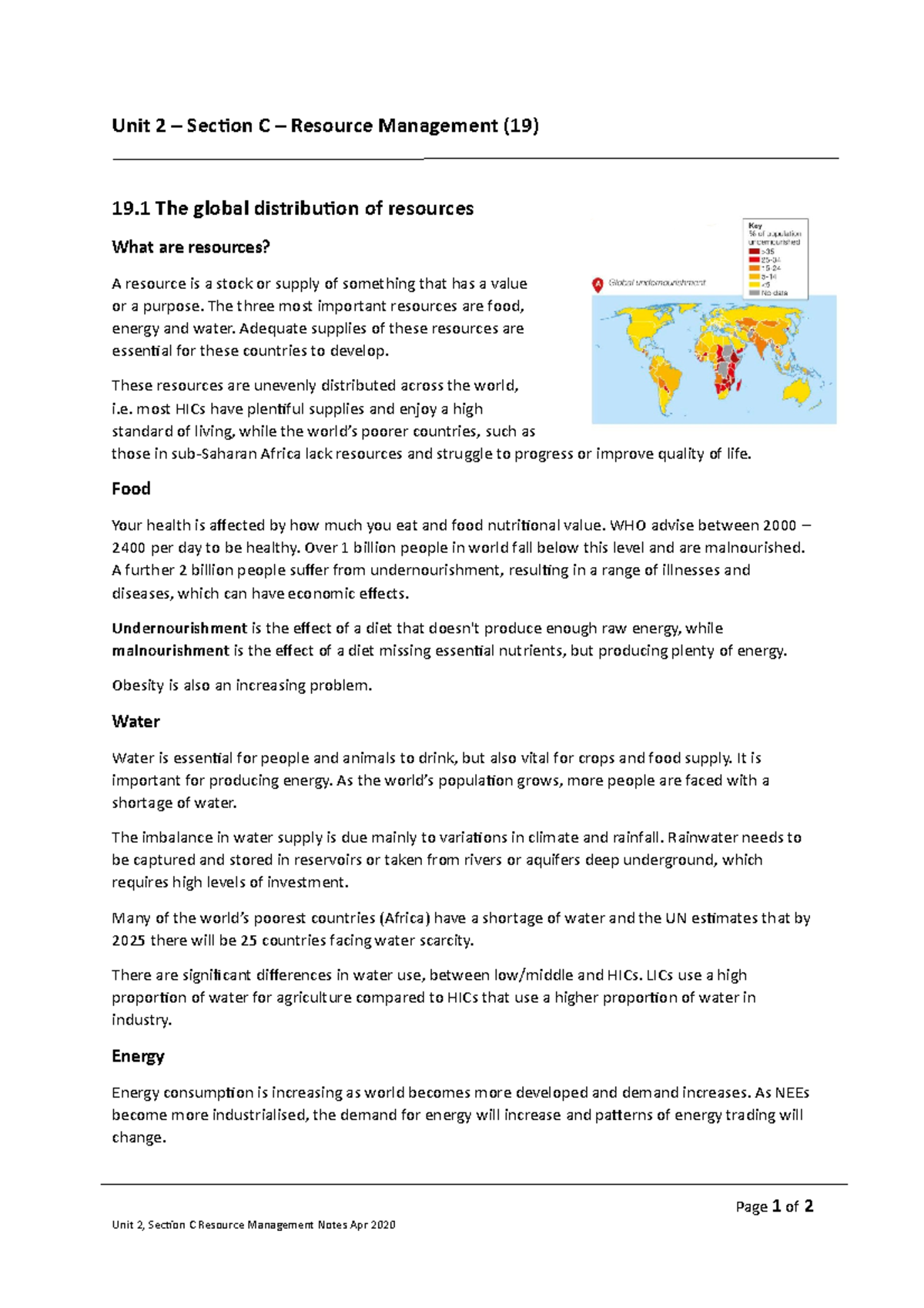 GCSE Geography Revision Notes - Resource Management - Apr 2020 - Unit 2 ...