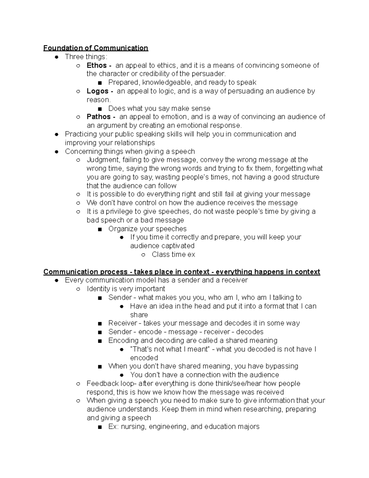 Fundamentals of Speech Notes - Foundation of Communication Three things ...