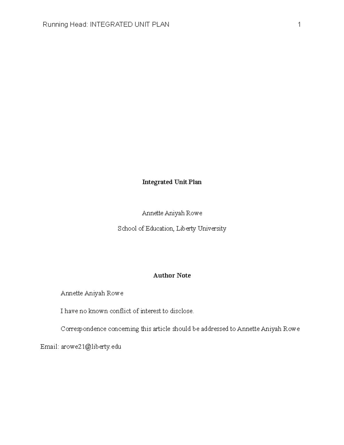 EDUC675 Integrated Unit Plan - Running Head: INTEGRATED UNIT PLAN 1 ...