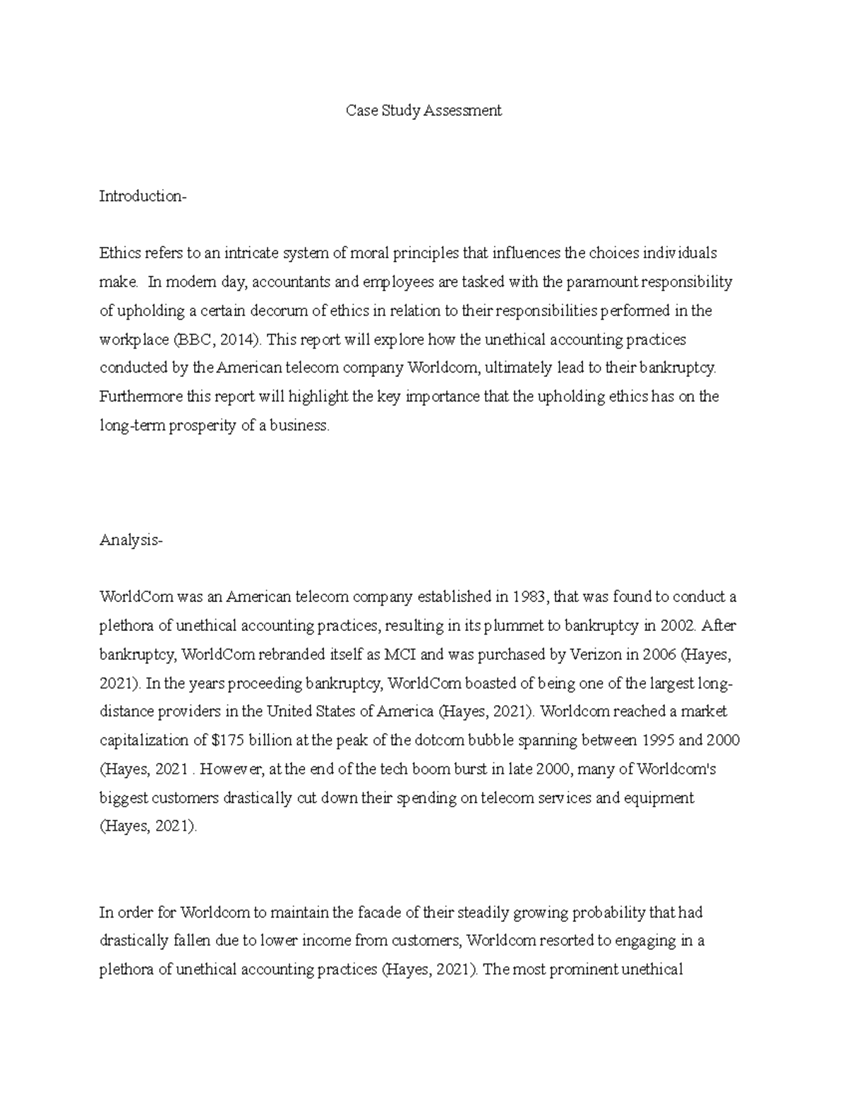Case Study Assessment 2 - Case Study Assessment Introduction- Ethics ...