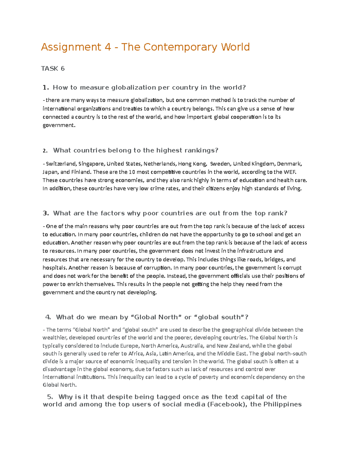 Assignment 4 Contemporary World - Assignment 4 - The Contemporary World ...