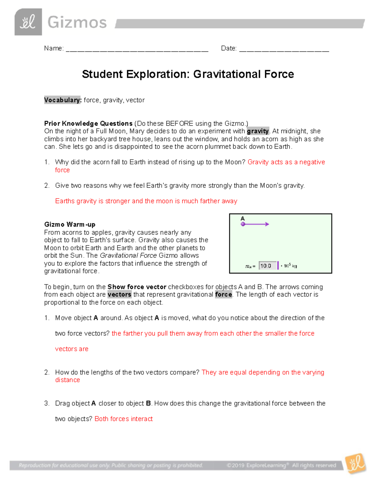 Gravitational Force SE - Name ...