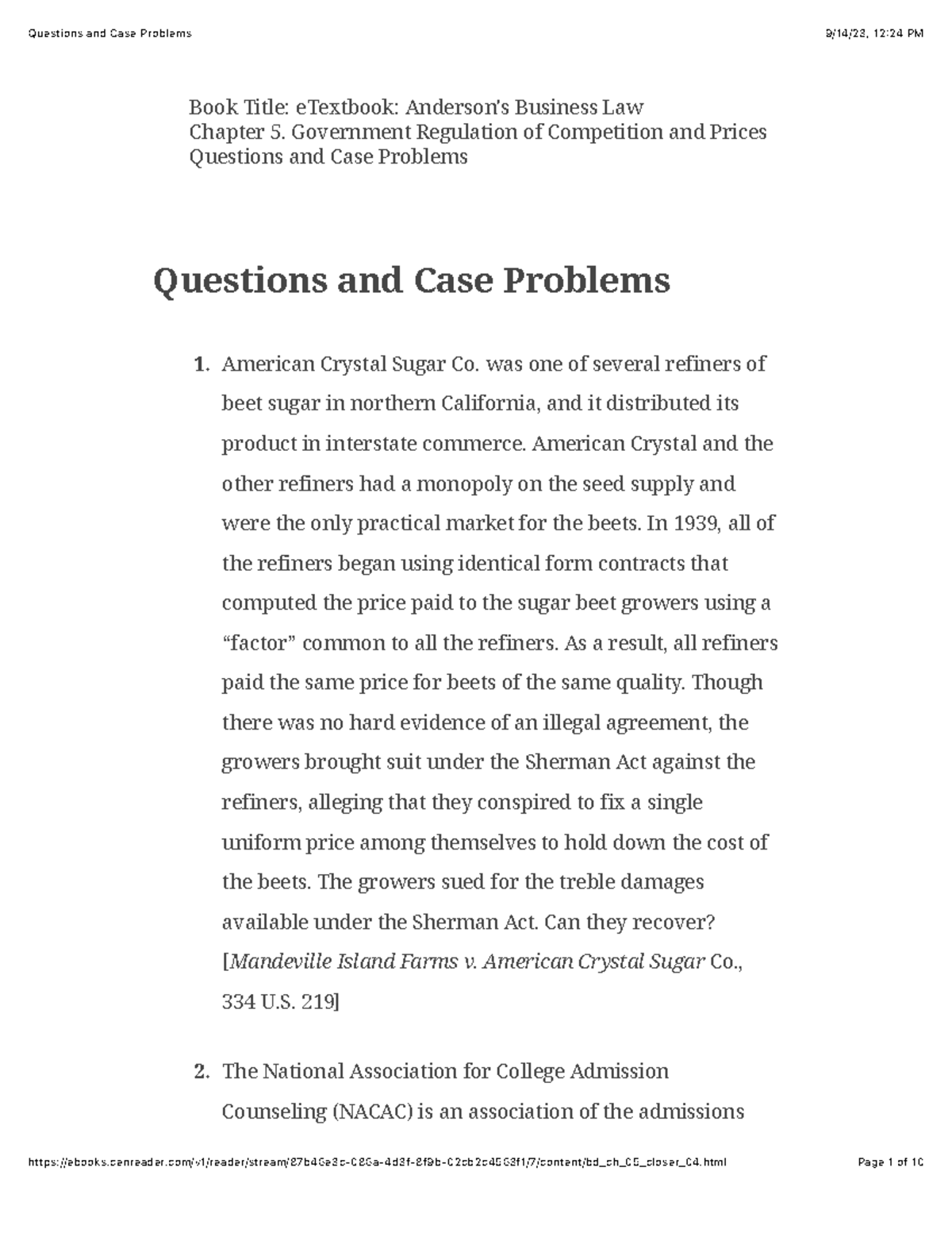 Questions and Case Problems - Book Title: eTextbook: Anderson's ...