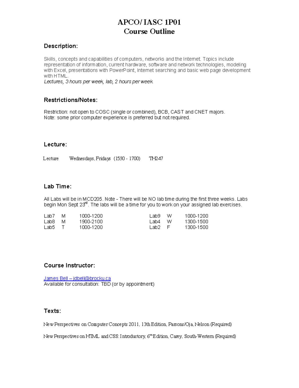 2012 APCO 1P01 - Syllabus - APCO/ IASC 1P Course Outline Description ...