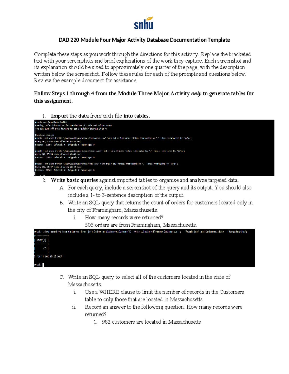 DAD220 MA4 - Mod 4 assignment - DAD 220 Module Four Major Activity Database Documentation ...