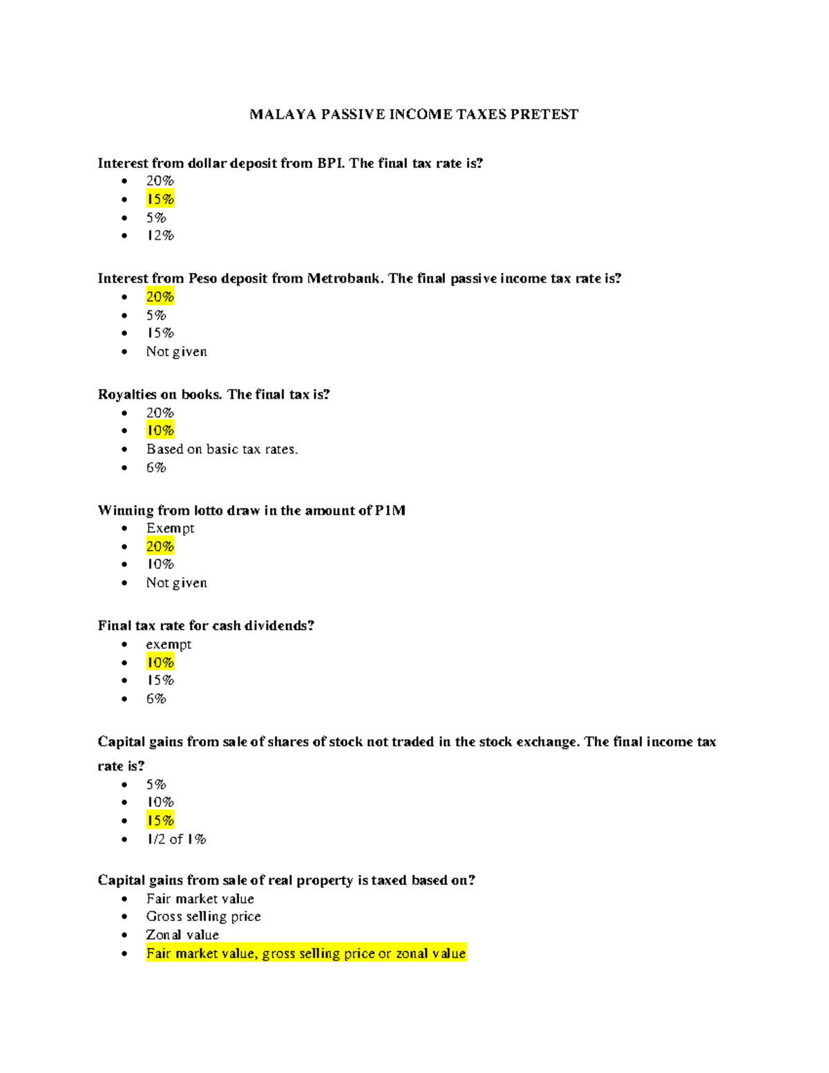 Passive Income Taxes Pretest - MALAYA PASSIVE INCOME TAXES PRETEST ...