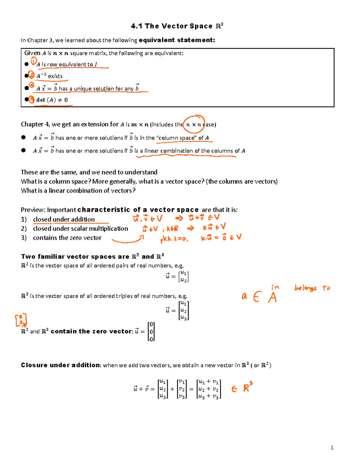 4 - Chapter 4.1 Review - 4 The Vector Space ℝ In Chapter 3, we learned ...