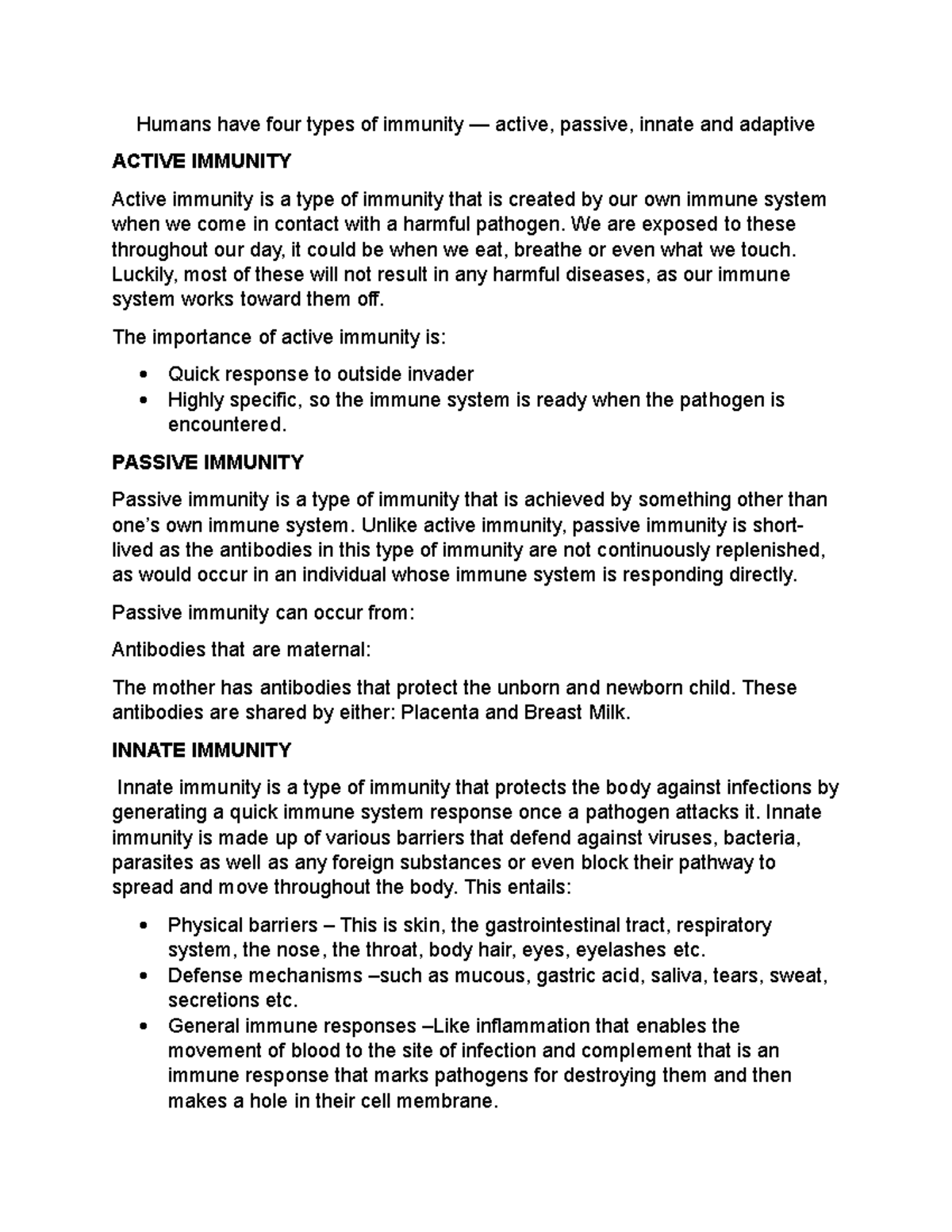 The Types of Immunity - Humans have four types of immunity — active ...