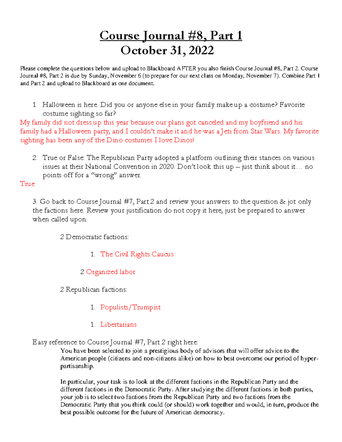 Course Journal #8, Part 1 - Course Journal #8, Part 1 October 31, 2022 ...