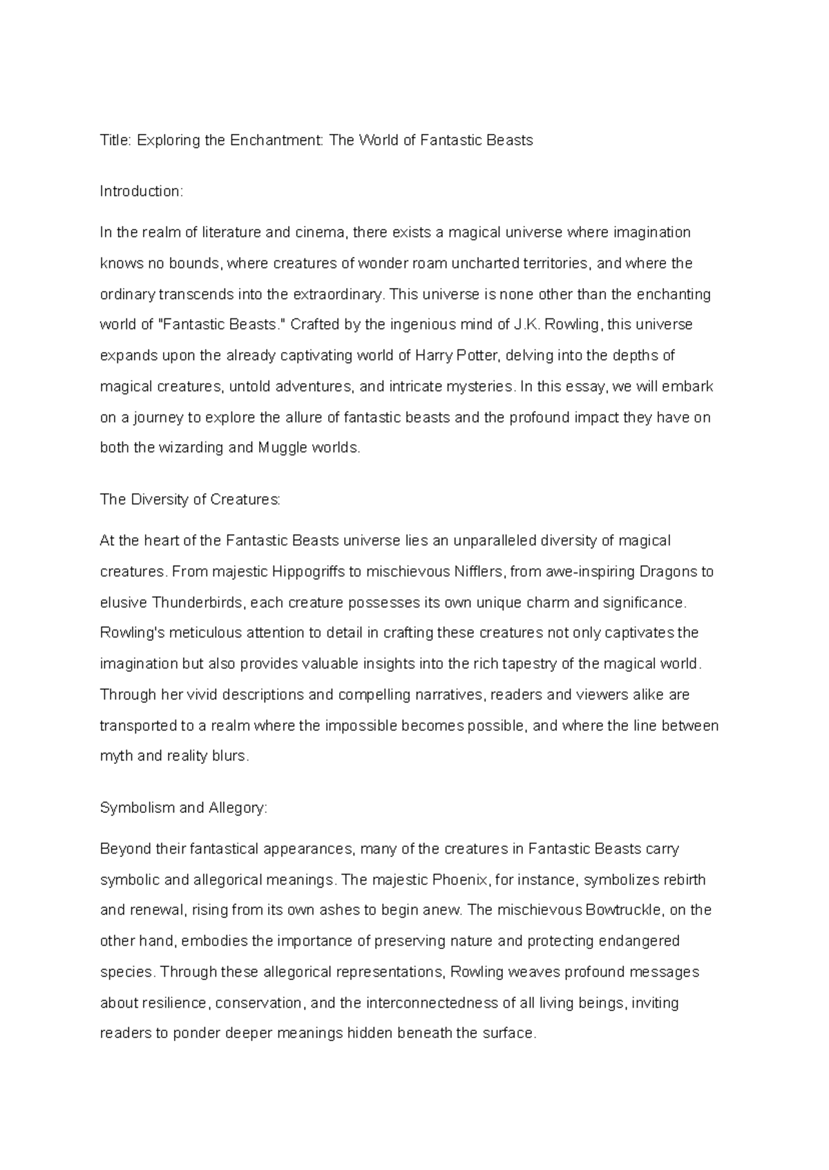 Fantastic Beast Critique Essay Stem11 - Title: Exploring the ...