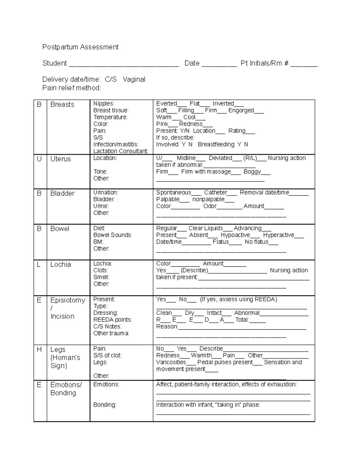 Postpartum Assessment - Postpartum Assessment Student ...
