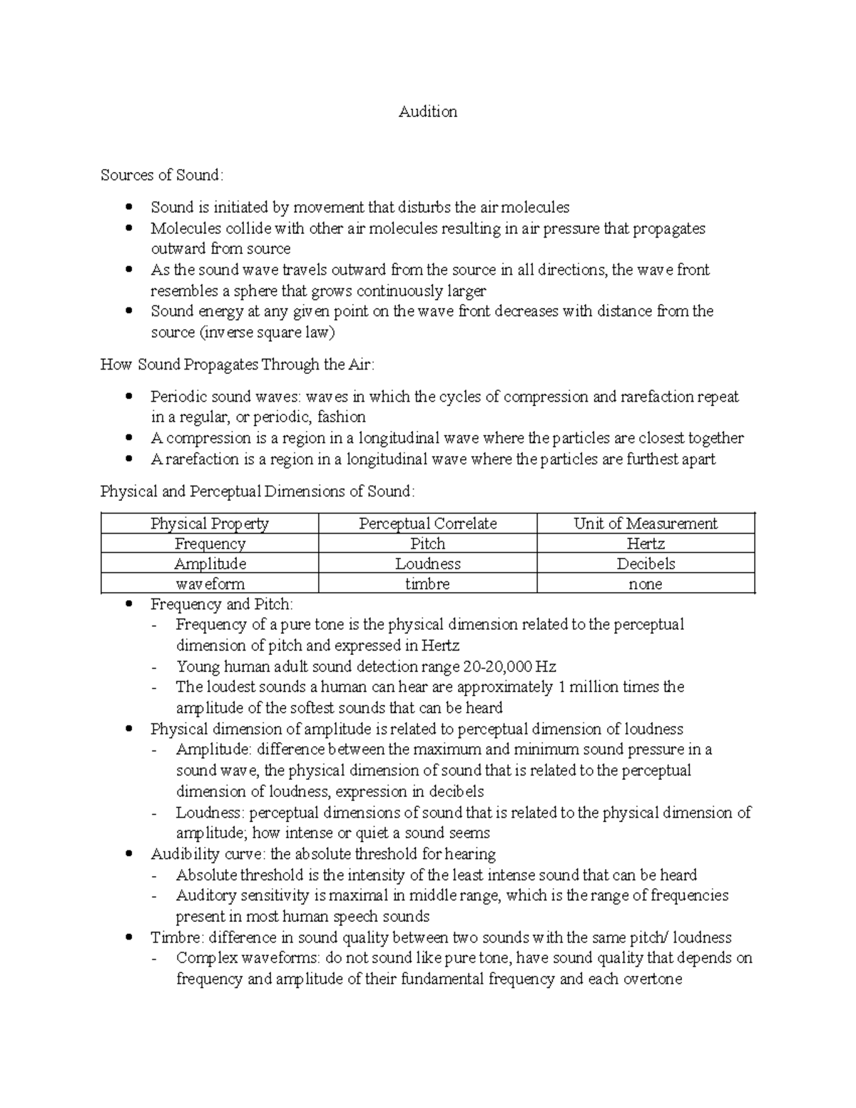 Audition notes - Audition Sources of Sound: Sound is initiated by ...