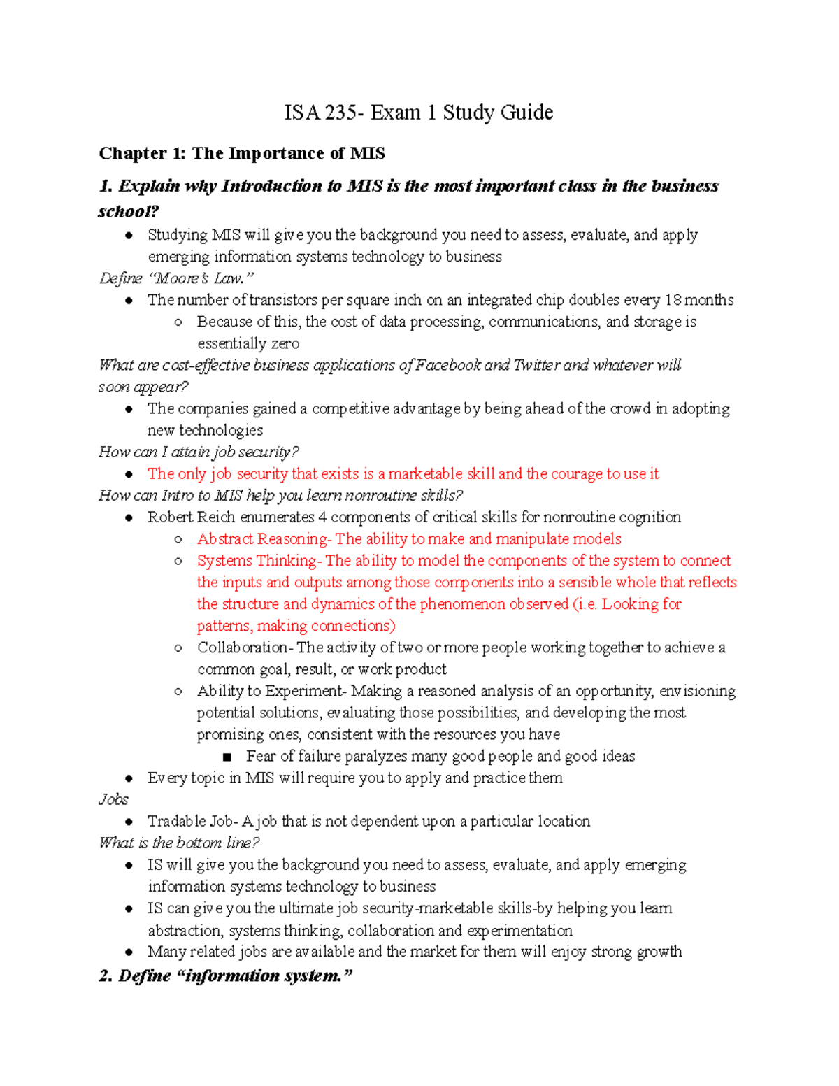 Docx - NOTE REVIEW - ISA 235- Exam 1 Study Guide Chapter 1: The ...