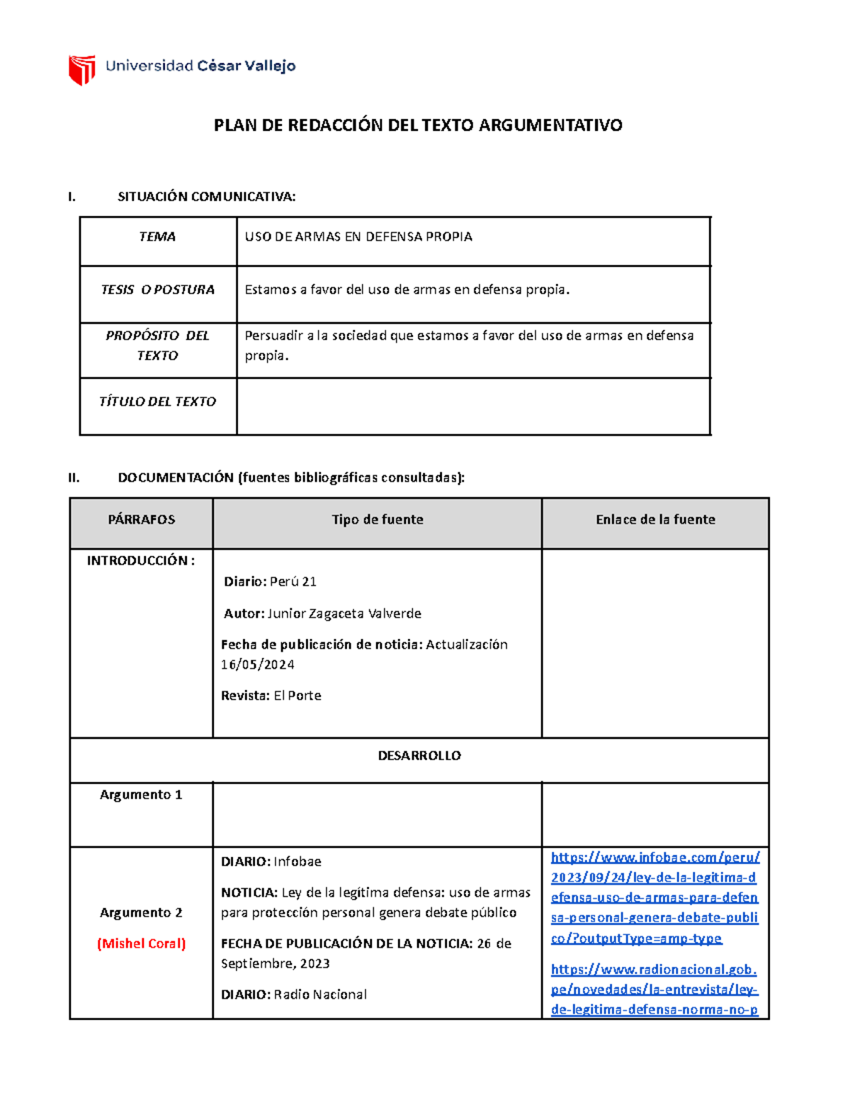 Esquema PLAN DE RedaccióN DEL Texto Argumentativo - PLAN DE REDACCIÓN ...