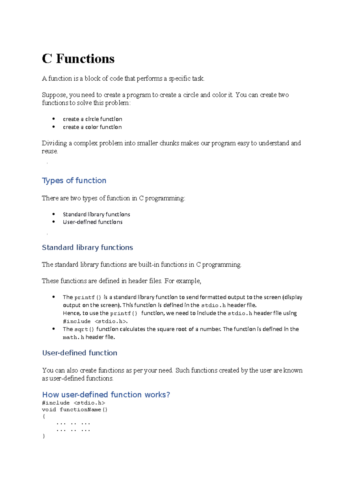 Functions-t5 - this is the pdf of course cse2015 - C Functions A function is a block of code ...